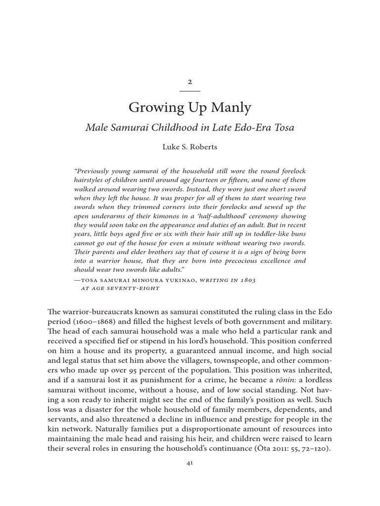 Growing Up Manly: Male Samurai Childhood in Late Edo-Era Tosa ...