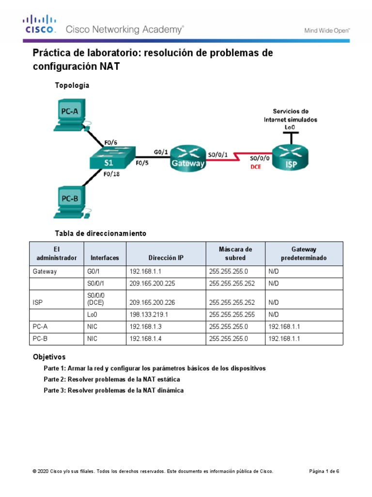 9.3.1.5 Lab - Troubleshooting NAT Configurations | PDF | Dirección IP | Enrutador (Computación)