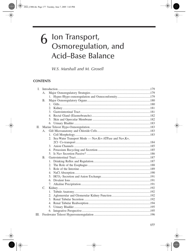 Ion Transport, Osmoregulation, and Acid Base Balance | PDF | Kidney ...