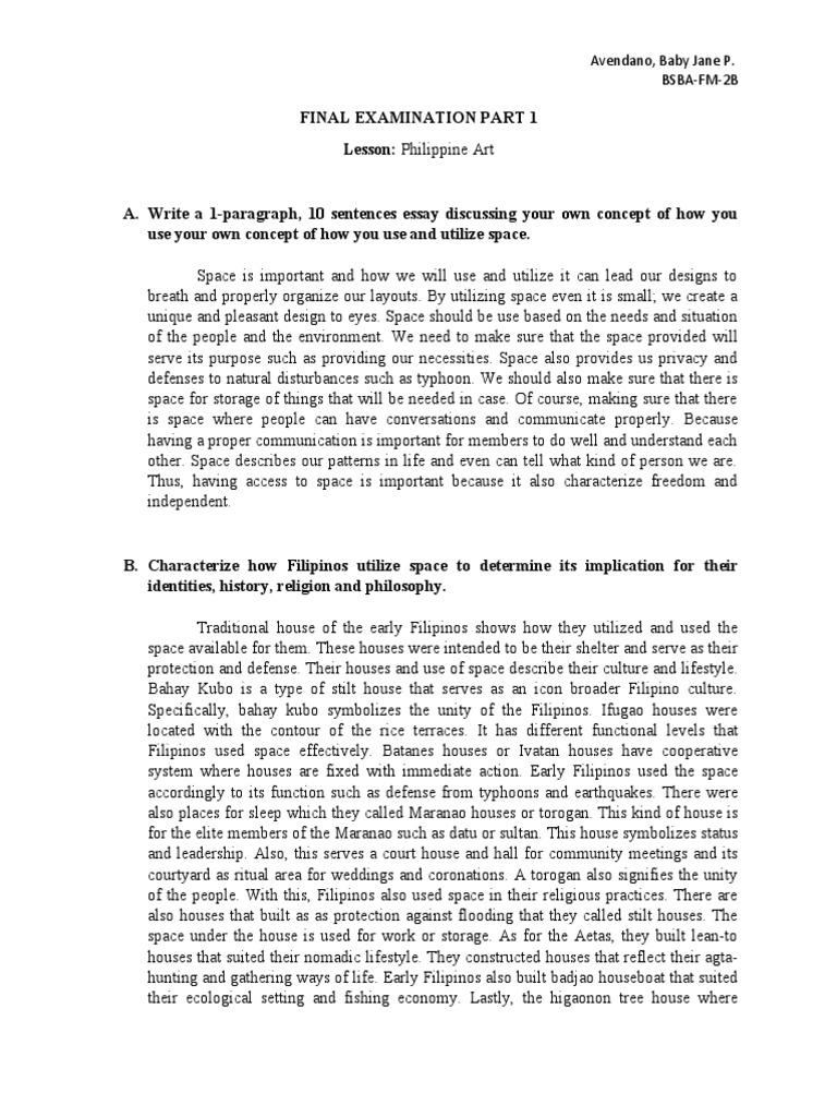 FINAL EXAMINATION PART 1 (Essay) | PDF