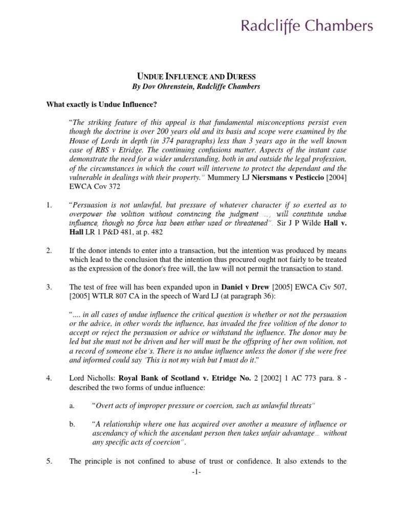 Undue Influence and Duress | PDF | Burden Of Proof (Law) | Letter Of Credit