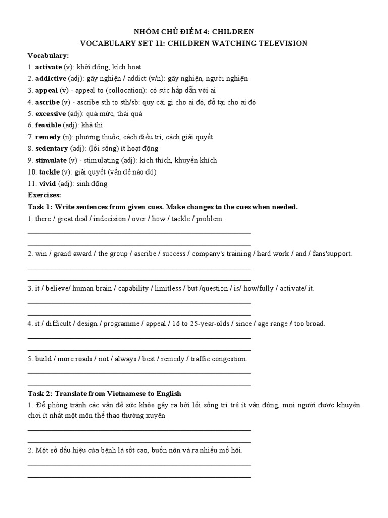 Vocabulary Set 11 - CHILDREN WATCHING TELEVISION | PDF