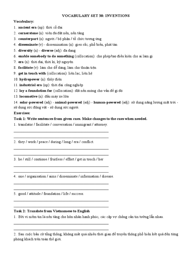 Vocabulary Set 38 - INVENTIONS | PDF