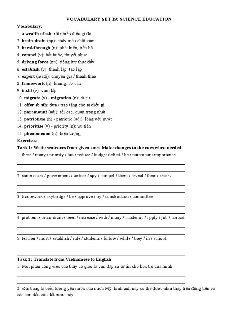 Vocabulary Set 19 - SCIENCE EDUCATION | PDF
