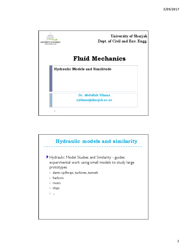 Class 3 - Hydraulic Models and Similitude PDF | PDF | Reynolds Number ...