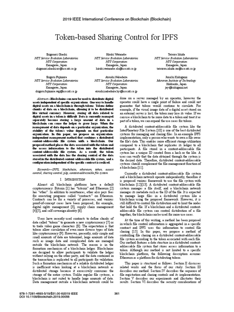 Token-Based Sharing Control For IPFS: 2019 IEEE International Conference On Blockchain ...