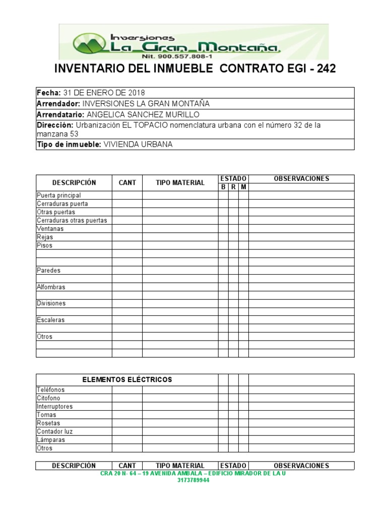 Formato Inventario Contratos Apartamento 101 | PDF | Estufa de cocina | Implementos nacionales