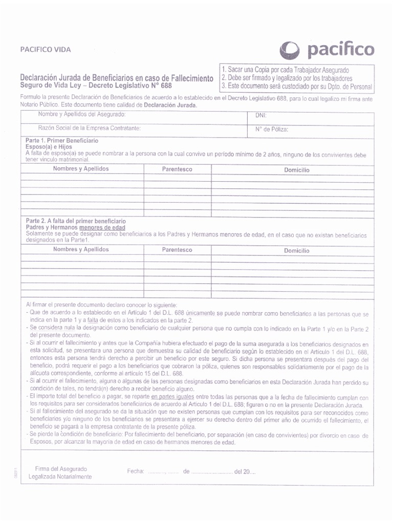 Formato Pacifico Vida Ley | PDF