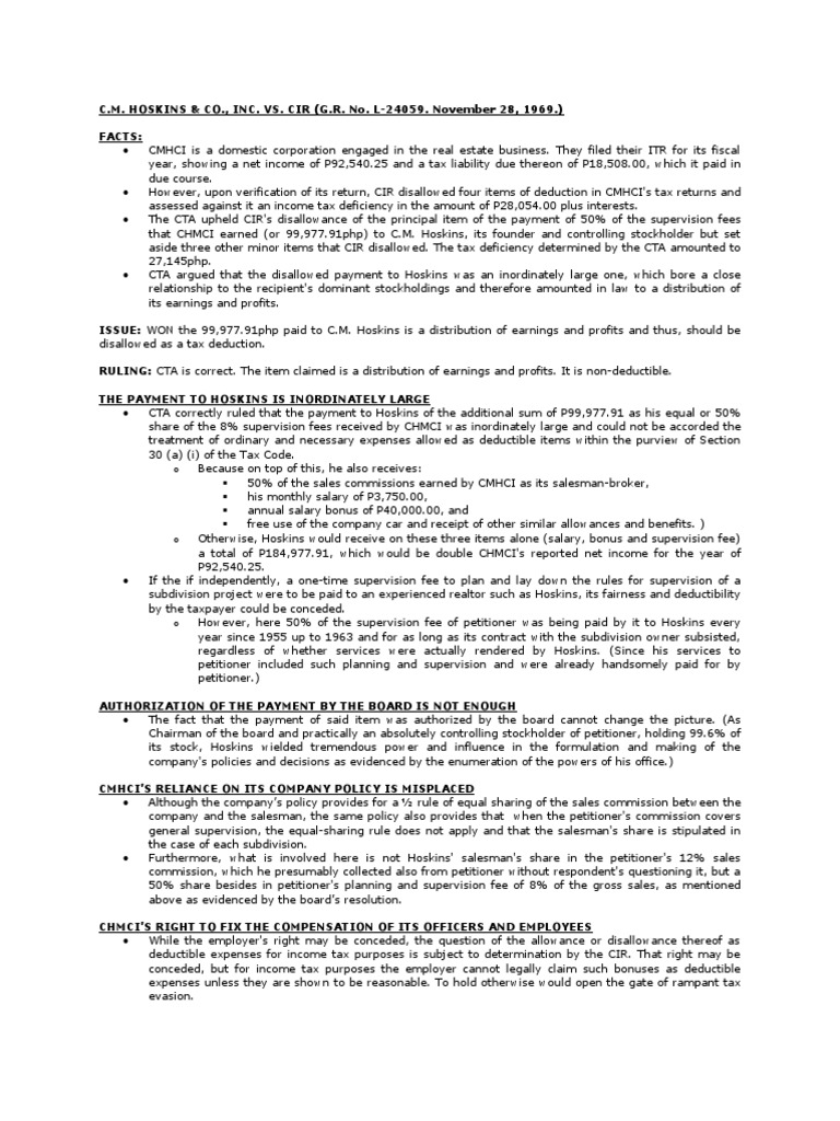 Tax Deduction Dispute: CMHCI vs. CIR | PDF | Tax Deduction | Taxes