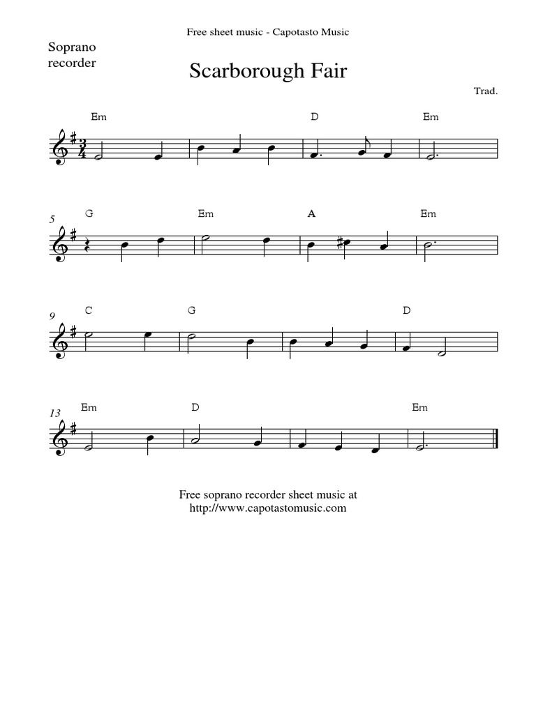 Scarborough Fair Soprano Recorder PDF | PDF