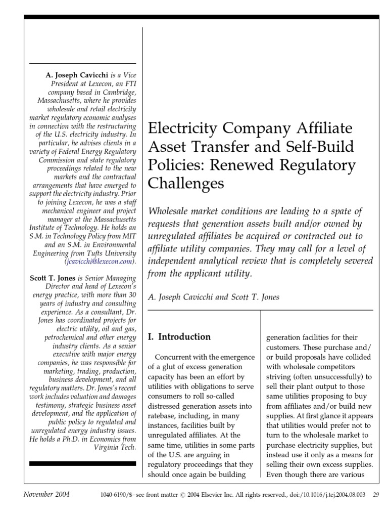 Electricity Company Affiliate Asset Transfer and Self-Build Policies ...