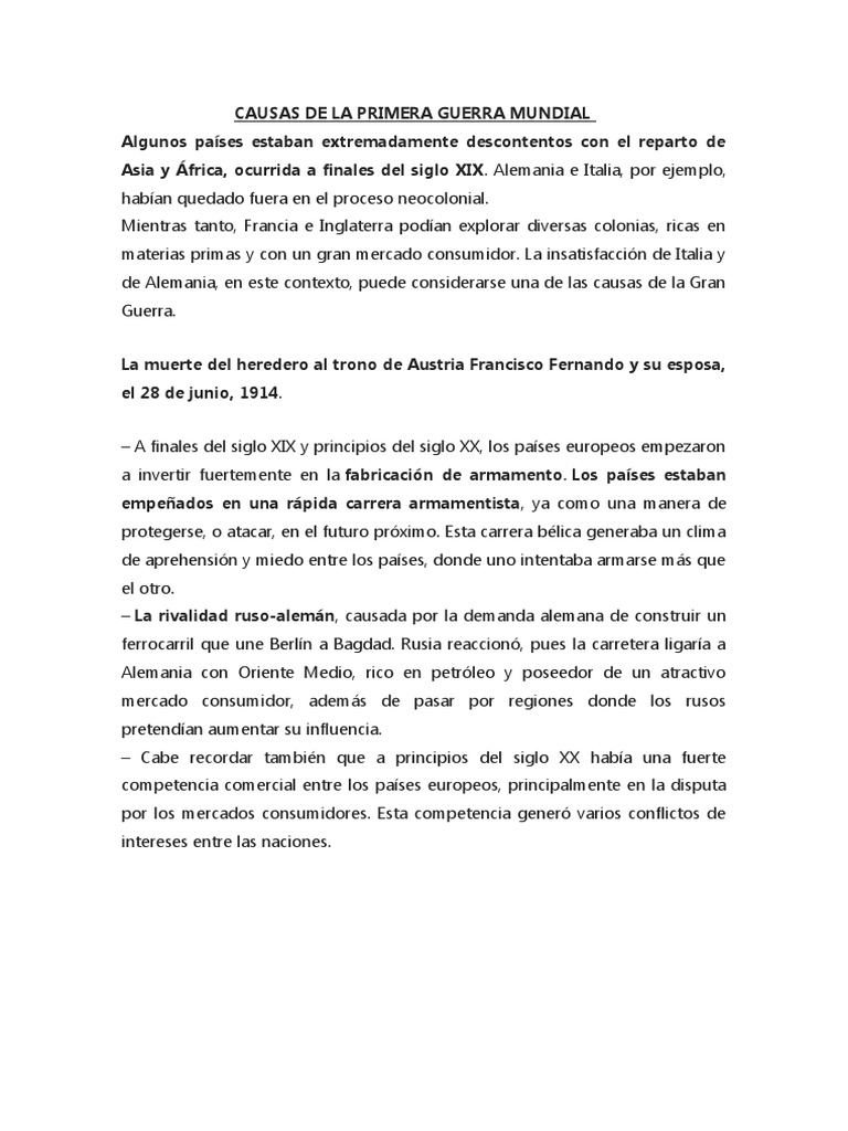 Causas de La Primera Guerra Mundial | PDF | Viajes y turismo