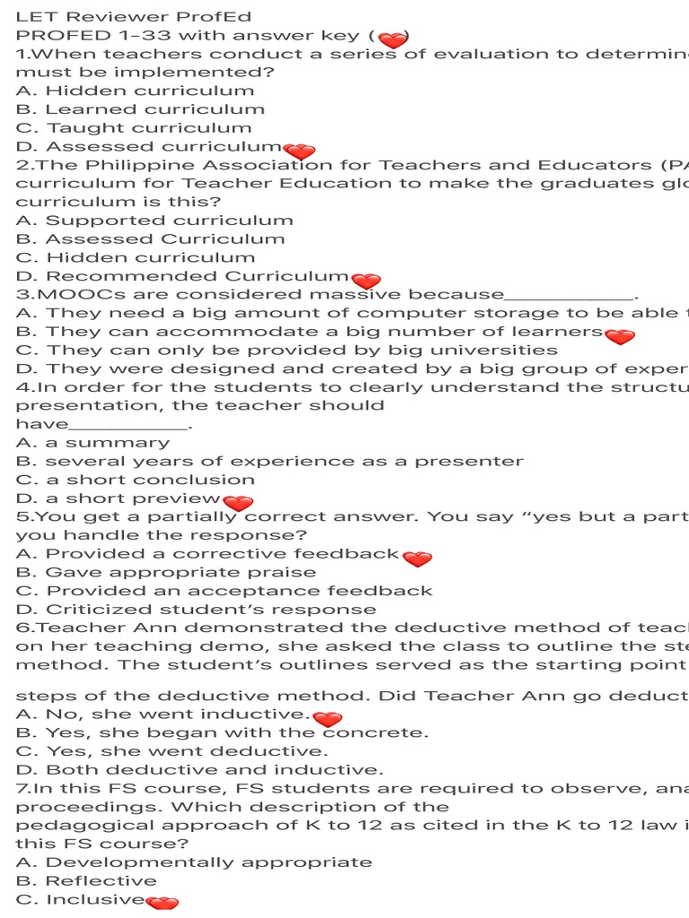 LET Reviewer ProfEd | PDF | Curriculum | Metacognition