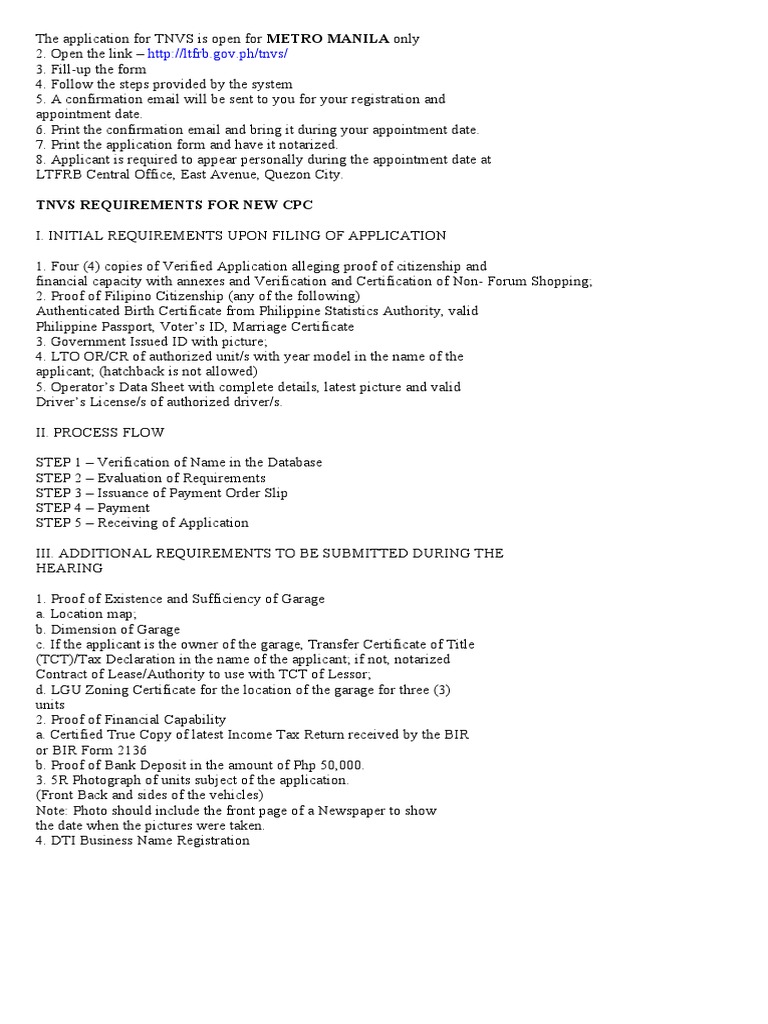 LTFRB Franchise Requirements | PDF | Government Information | Government
