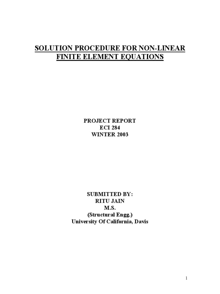 Solution Procedure For Non Linear Finite Element Equations 2003 Pdf Matrix Mathematics