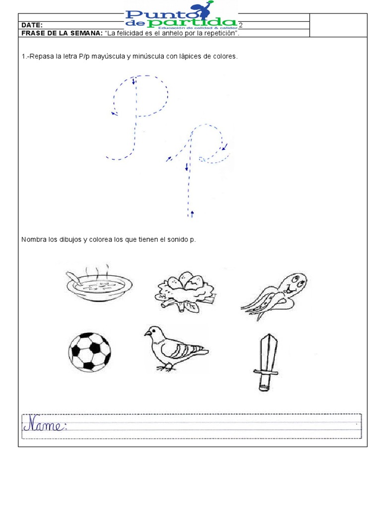 Tareas de la letra P para colorear | PDF