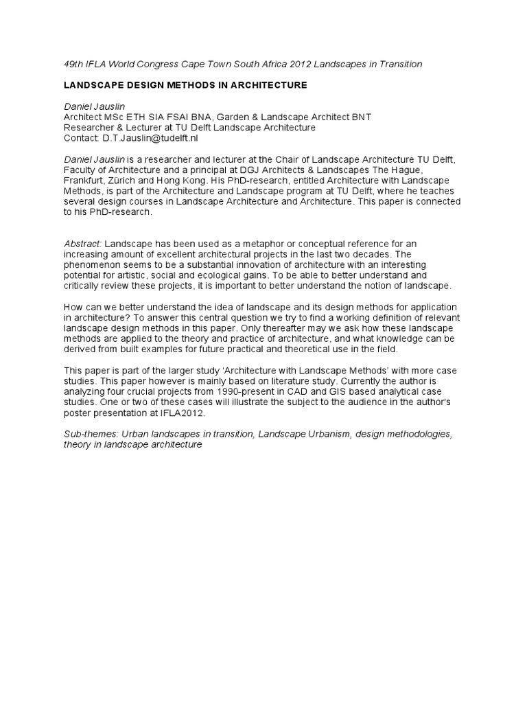 Landscape Design Methods in Architecture PDF | PDF | Landscape | Design