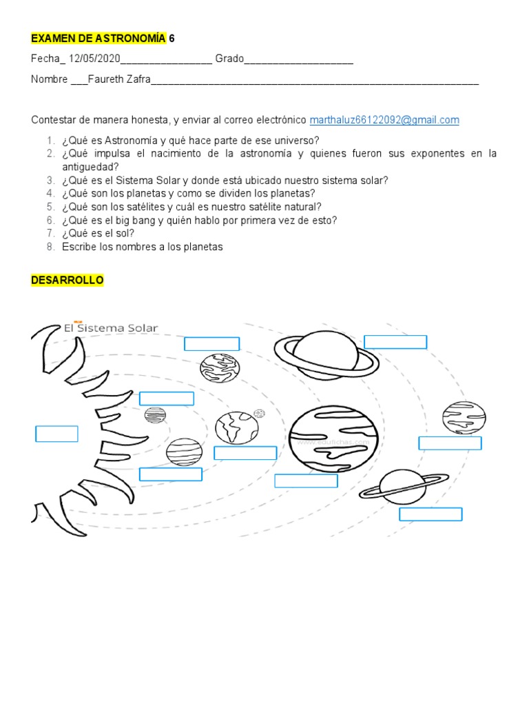EXAMEN DE ASTRONOMÍA - 6 Grado | PDF