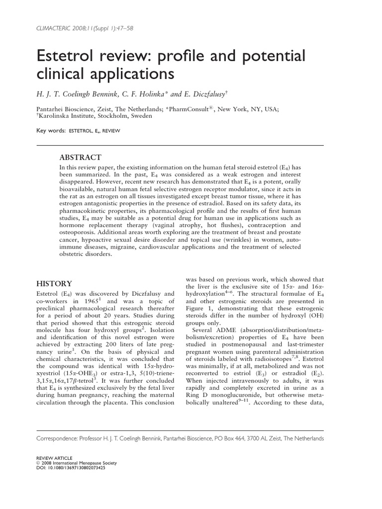 Estetrol Review - Profile and Potential Clinical Applications | PDF ...