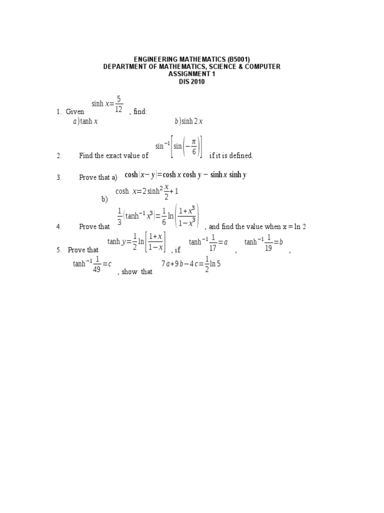 Engineering Mathematics Assignment 1 | PDF