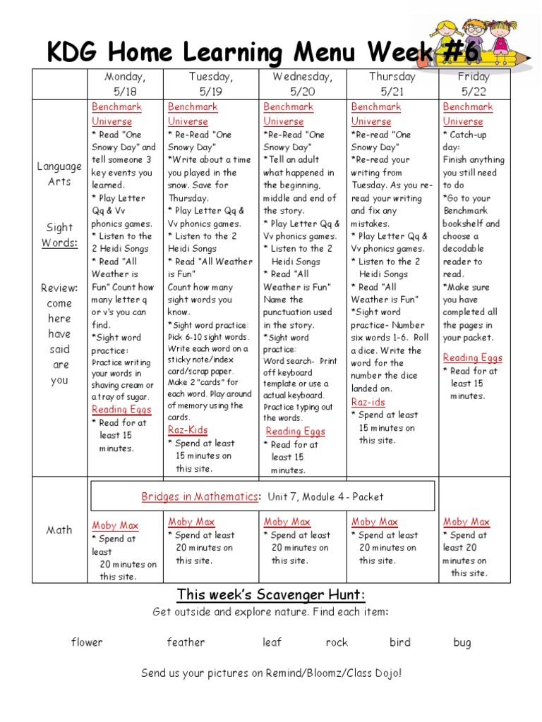 KDG Distance Learning - Week 6 | PDF | Phonics