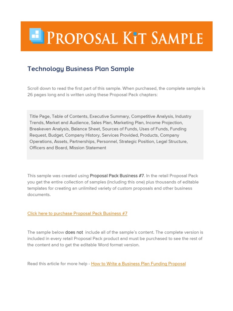 Technology Business Plan Sample: Click Here To Purchase Proposal Pack ...