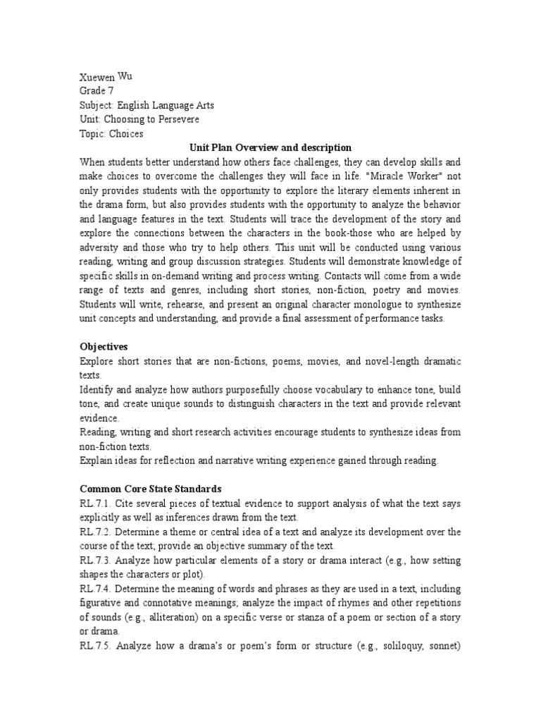 Unit Plan Overview and Description | Download Free PDF | Narrative | Poetry