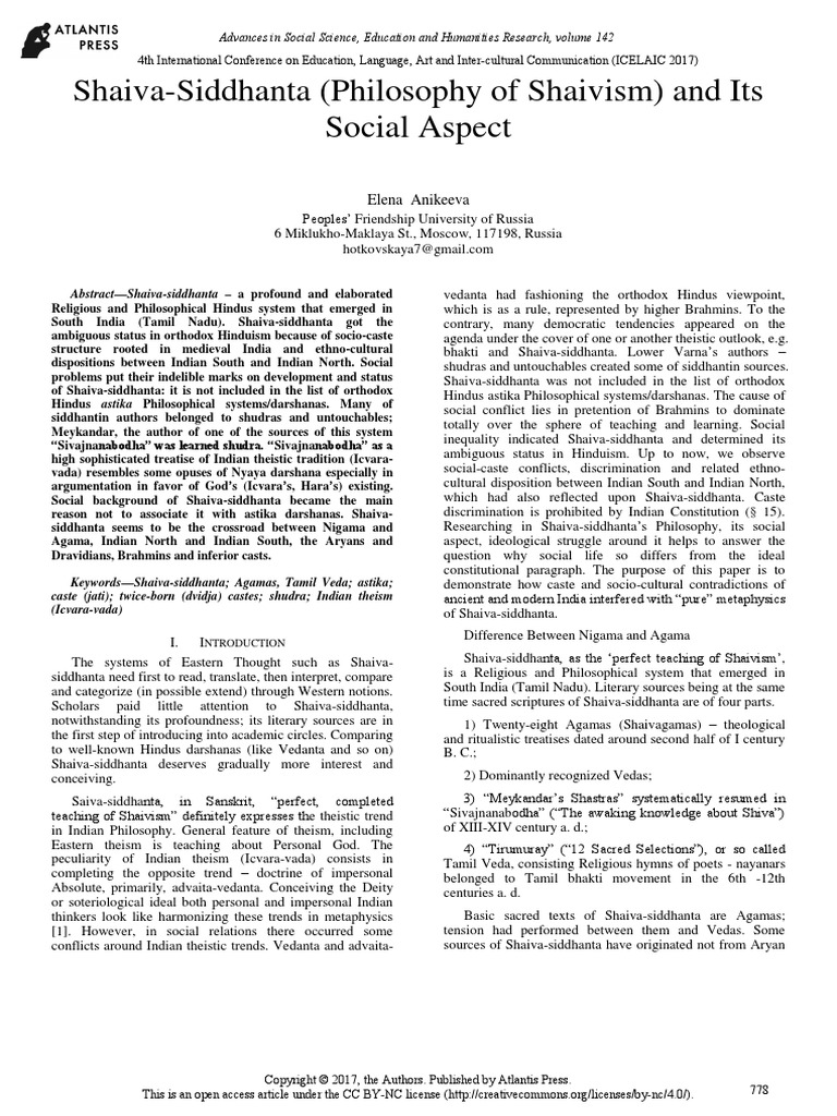 Shaiva-Siddhanta (Philosophy of Shaivism) and Its Social Aspect | PDF ...