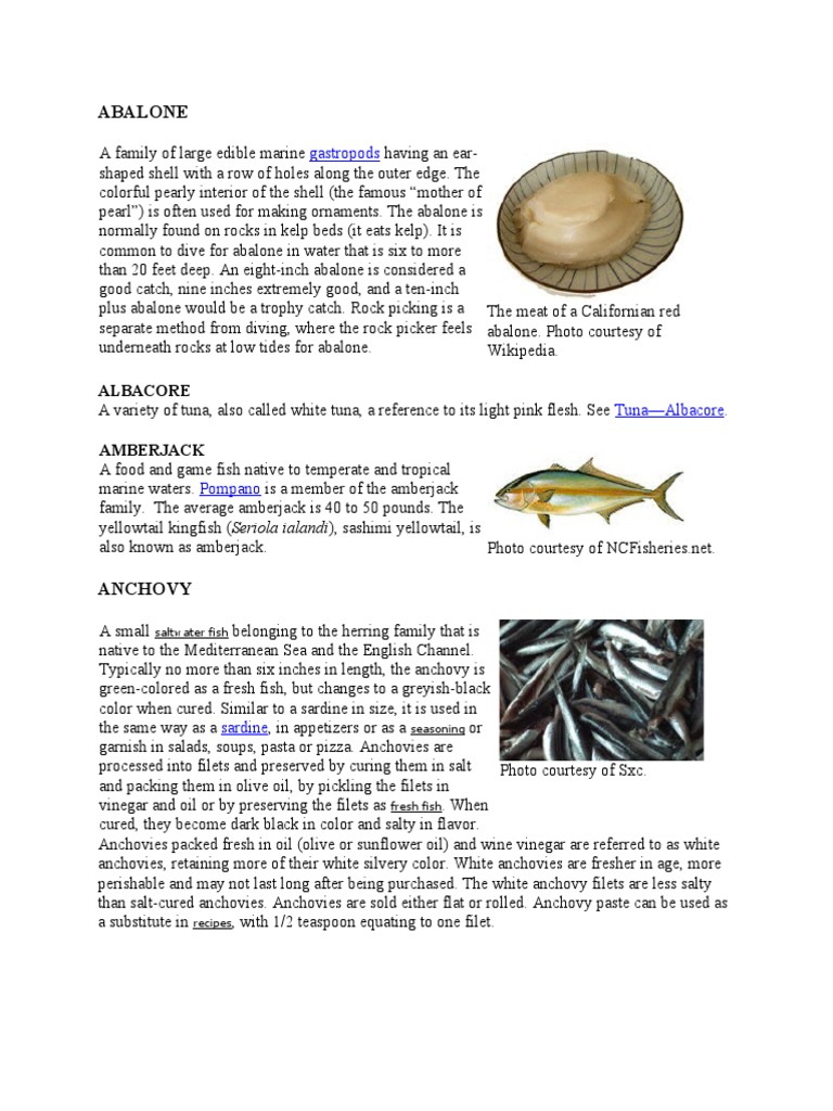 Seafood Names and Descriptions | PDF | Herring | Fish