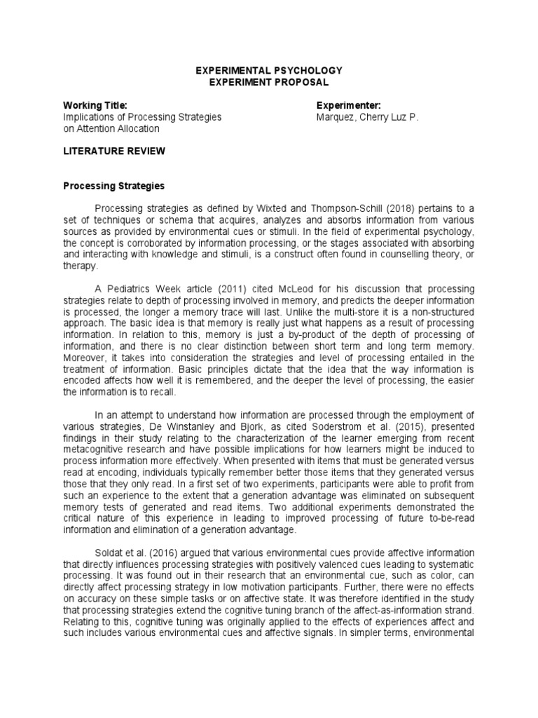 Experimental Psychology Experiment Proposal Working Title: Experimenter ...
