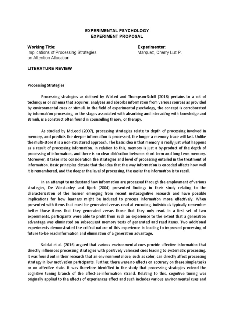 Experimental Psychology Experiment Proposal Working Title: Experimenter ...