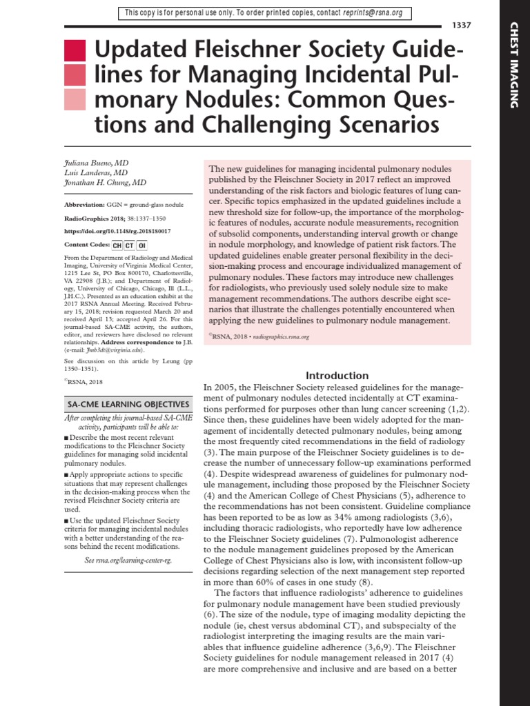 Fleischner Society Guideline PDF | PDF | Ct Scan | Cancer