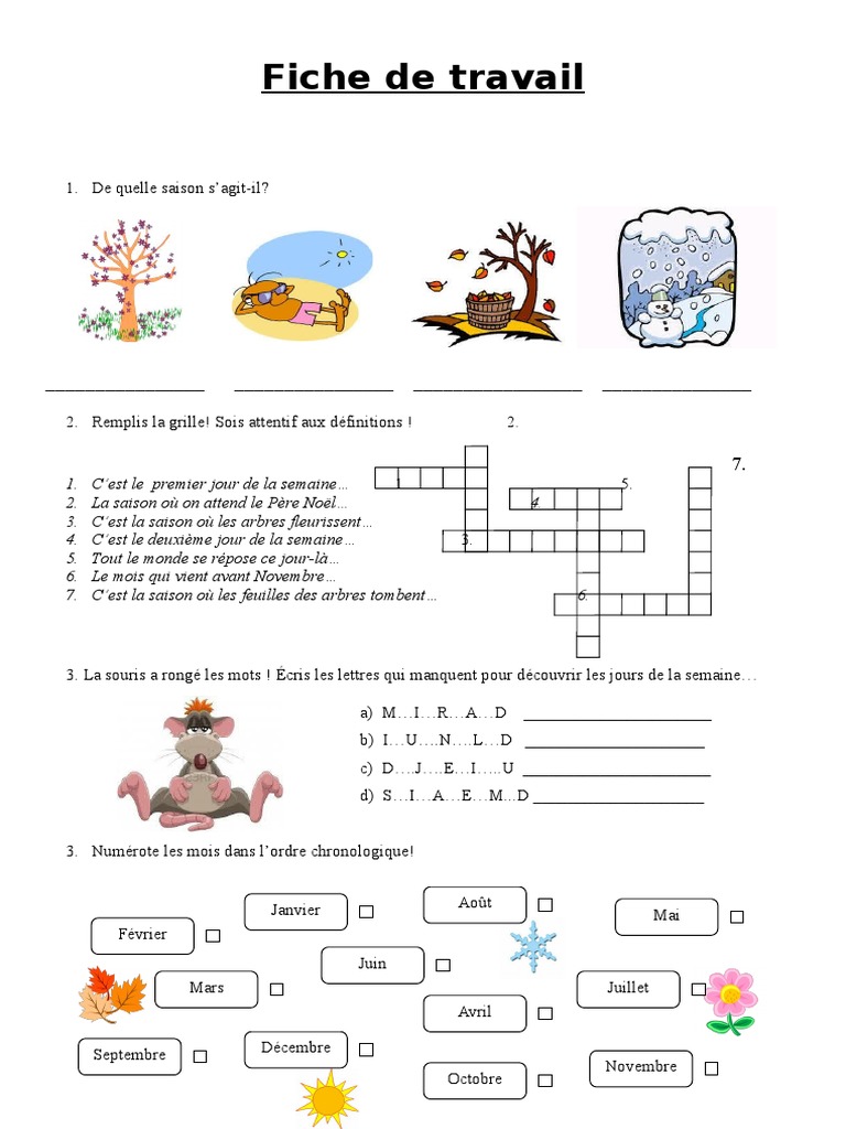 Activités sur les saisons et les jours | PDF