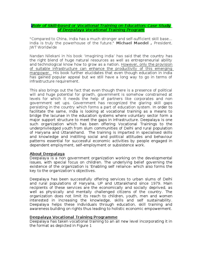 Role of Skill-Based or Vocational Training On Education: Case Study of ...