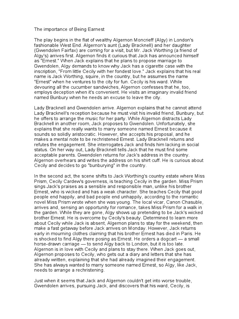 Oscar Wilde's Satirical Play Summary | PDF | The Importance Of Being ...
