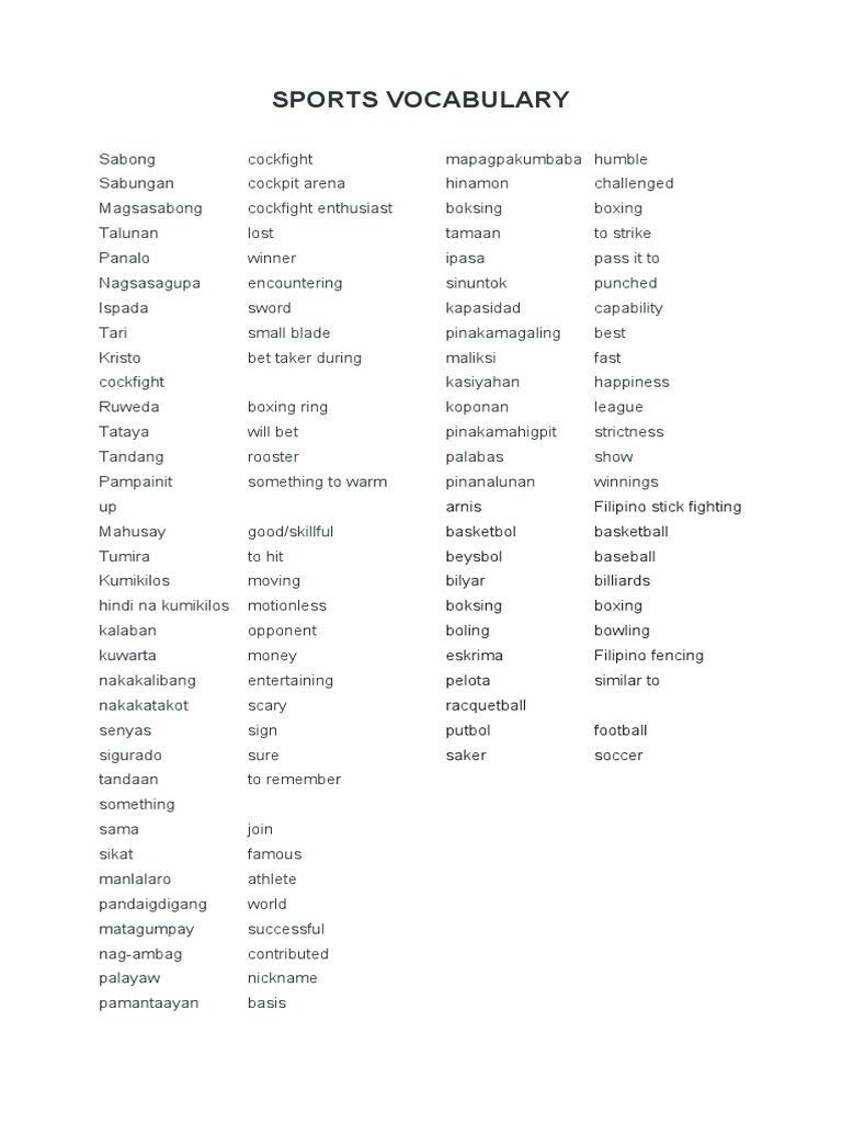 Sports Vocabulary | PDF
