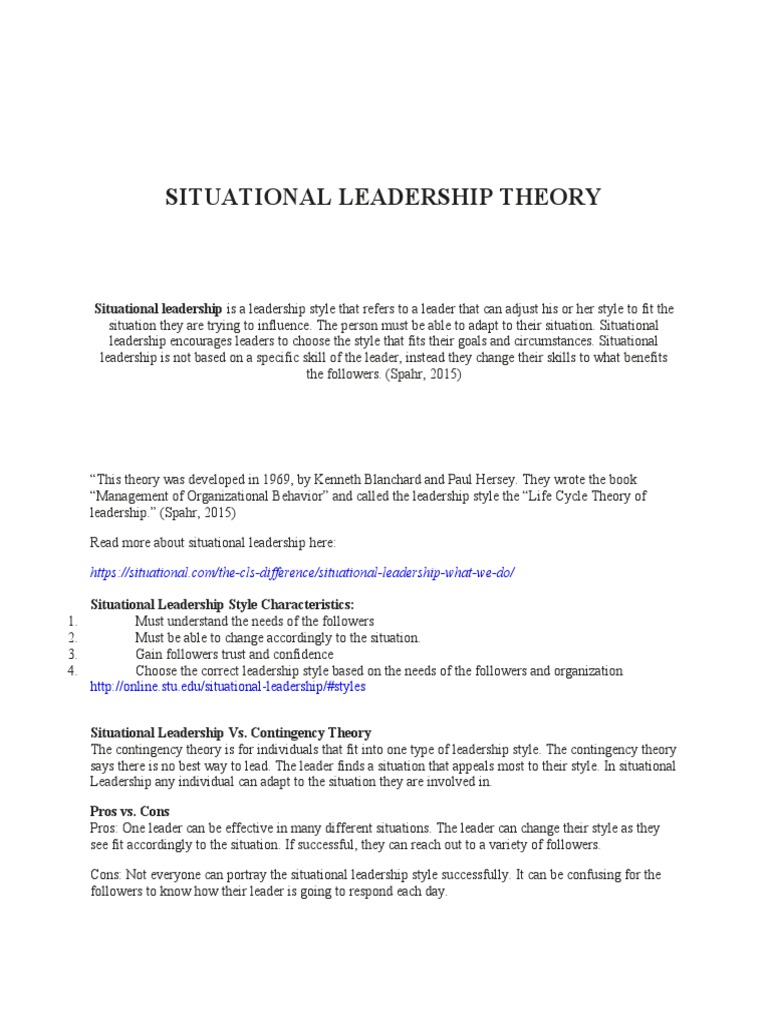 Situational Leadership Theory | PDF | Leadership | Psychological Concepts