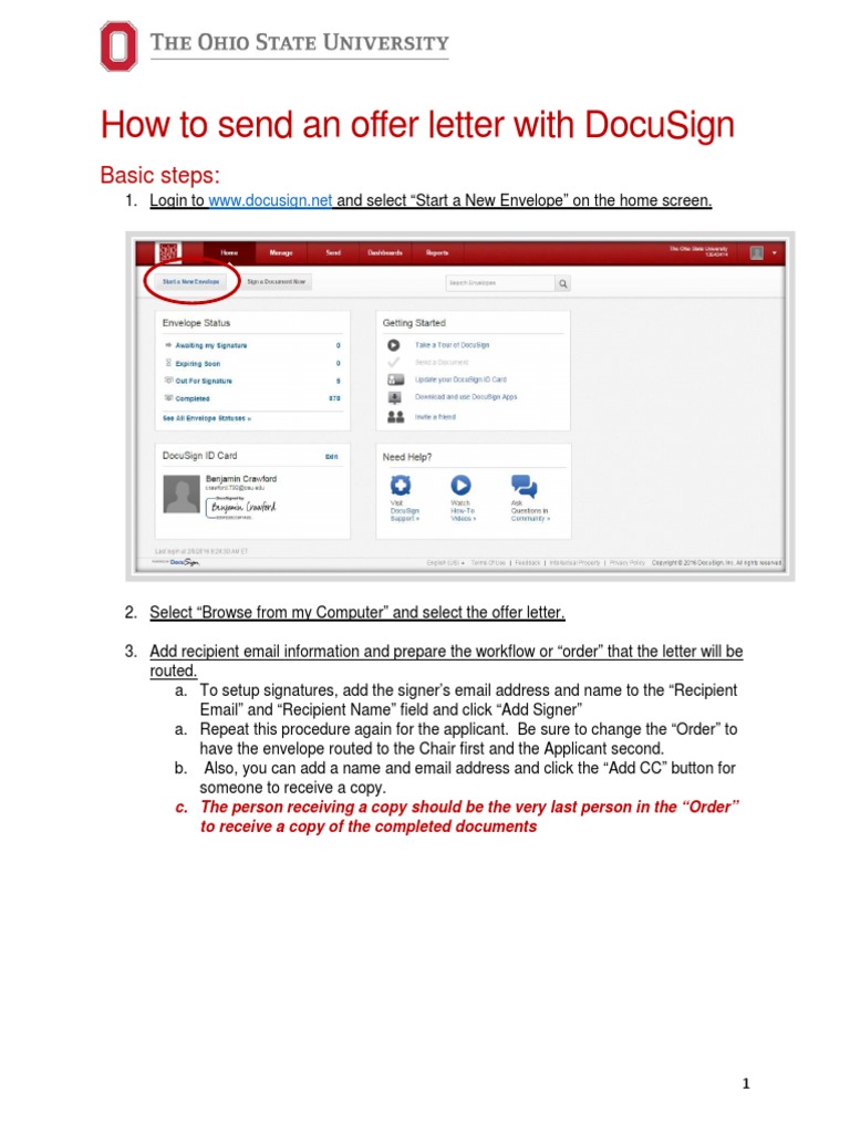 How To Send An Offer Letter With Docusign: Basic Steps | PDF ...