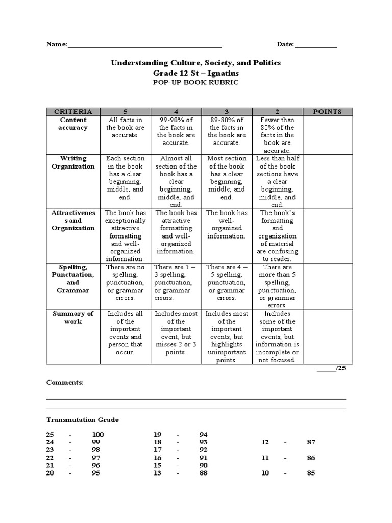 Pop Up Rubric | PDF | Books | Cognitive Science