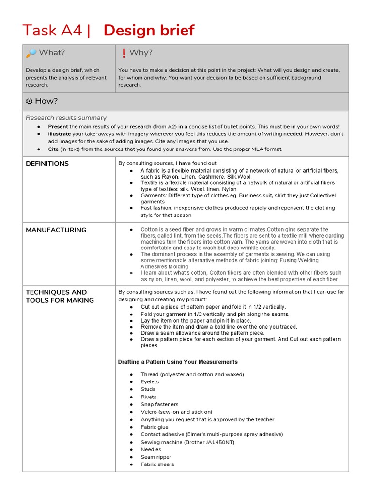 A4 Design Brief for Tote Bag Project | PDF | Textiles | Linens