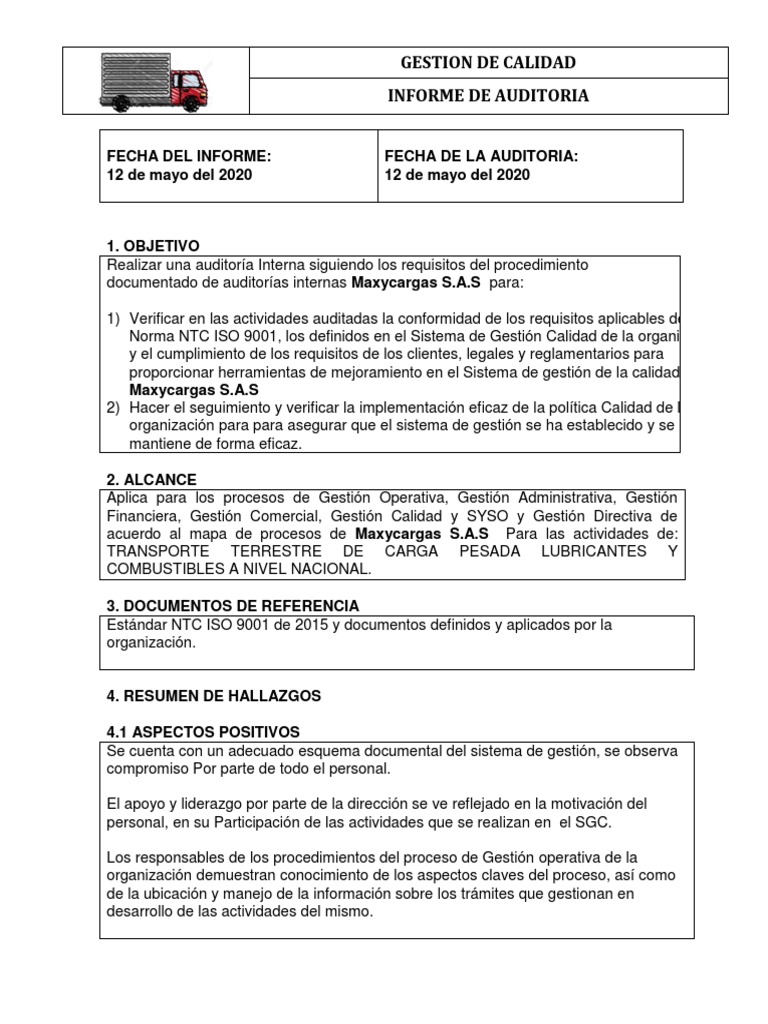 Informe Auditoria Interna de Calidad | PDF | Auditoría | Sistema de manejo de calidad