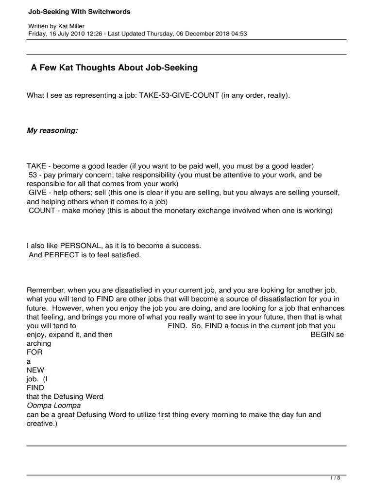 Job Seeking With Switchwords | PDF | Psychological Concepts