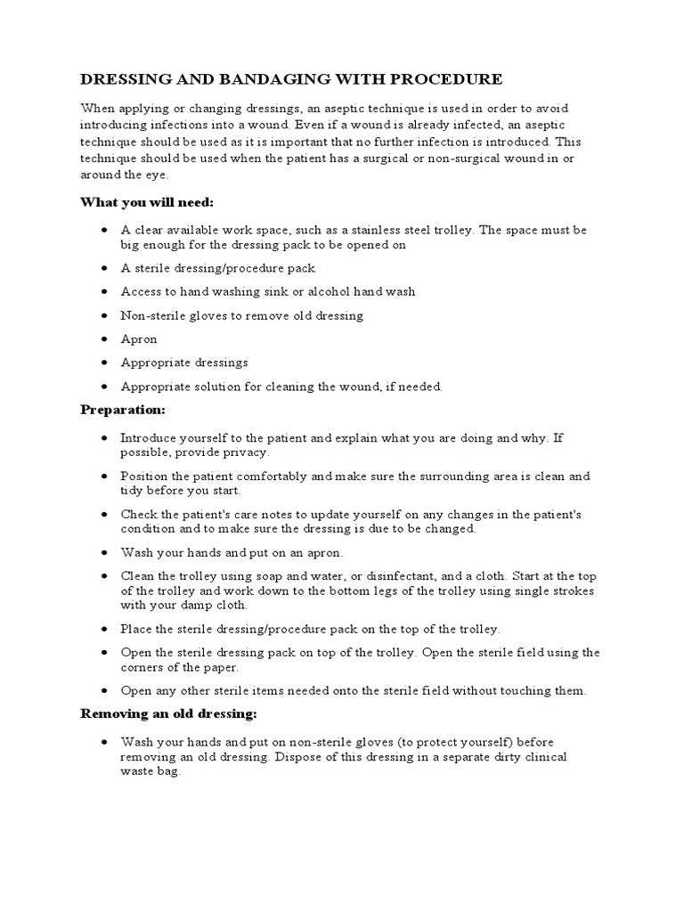Dressing and Bandaging With Procedure | PDF | Wound | Nursing