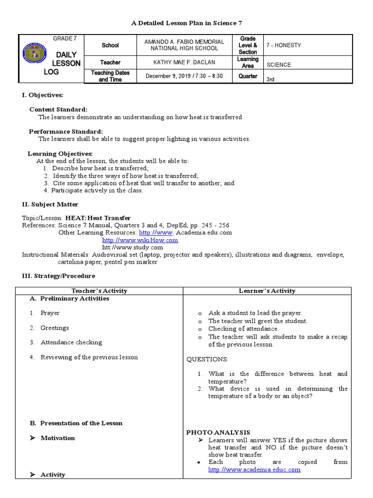 Science 7 3rd Cot Lesson Plan | PDF | Lesson Plan | Teachers