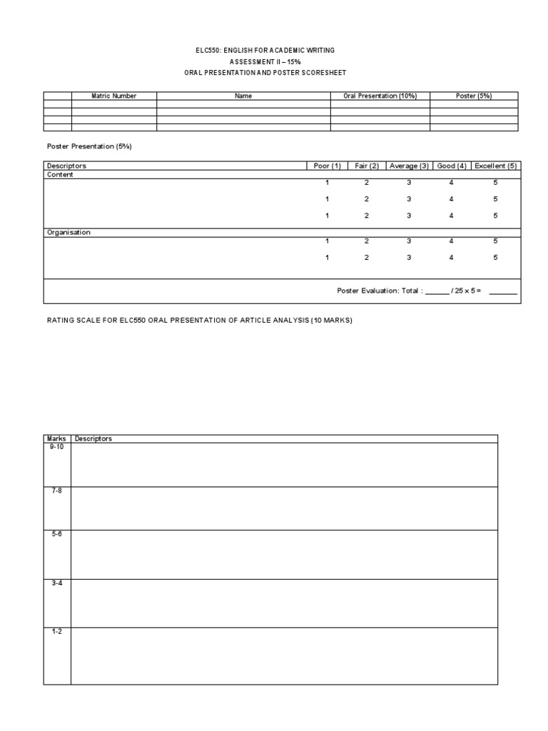 Elc550: English For Academic Writing Assessment Ii - 15% Oral ...