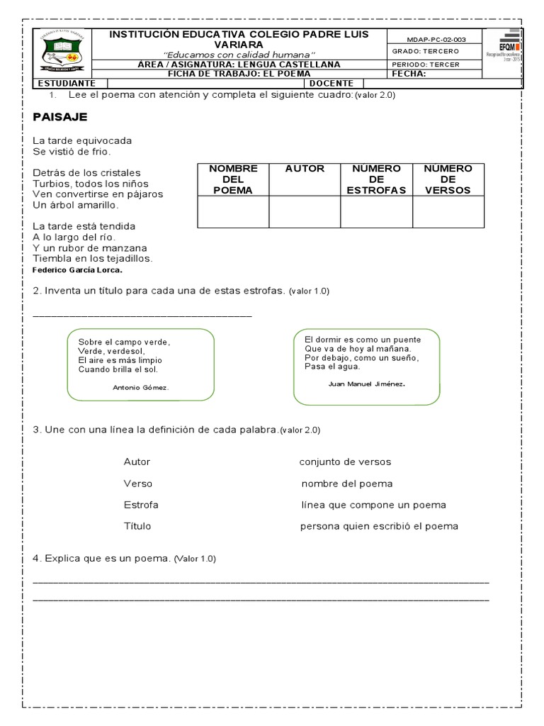 Ficha El Poema | PDF