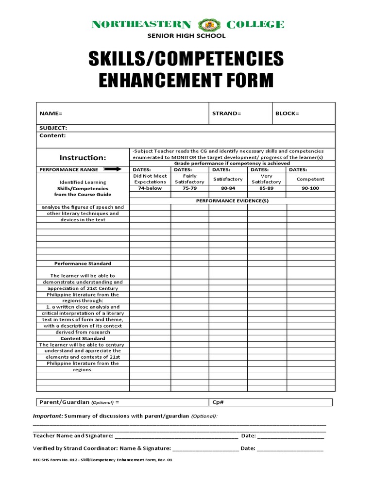 Skills/Competencies Enhancement Form: Instruction | PDF | Learning ...