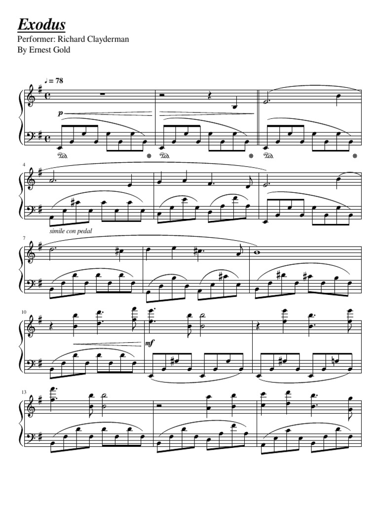 Exodus: Performer: Richard Clayderman by Ernest Gold | PDF