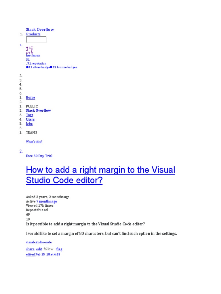 How To Add A Right Margin To The Visual Studio Code Editor?: Stack Overflow | PDF | World Wide ...