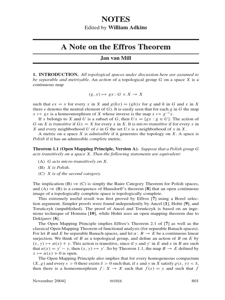 A Note On The Effros Theorem - Jan Van Mill | PDF | Metric Space | Continuous Function